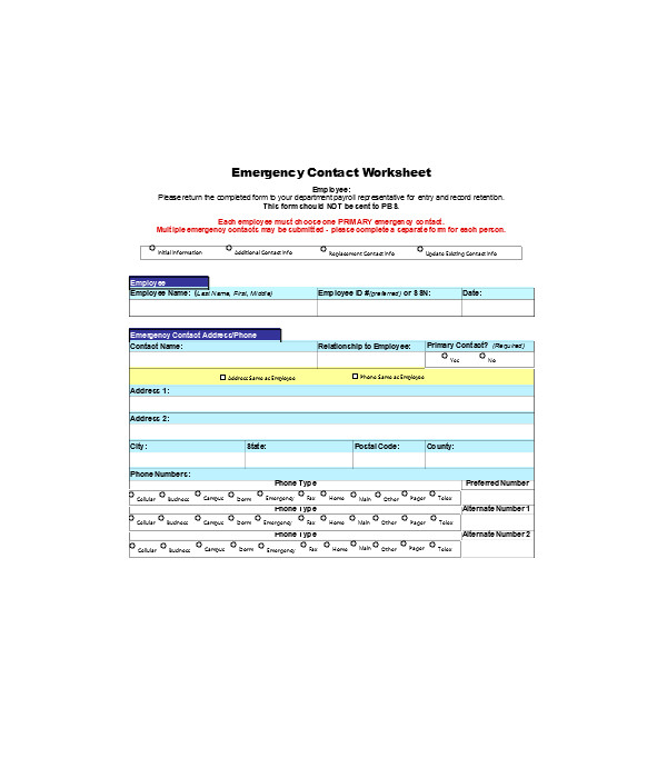 FREE 11+ Emergency Contact Information Forms in PDF | MS Word | Excel