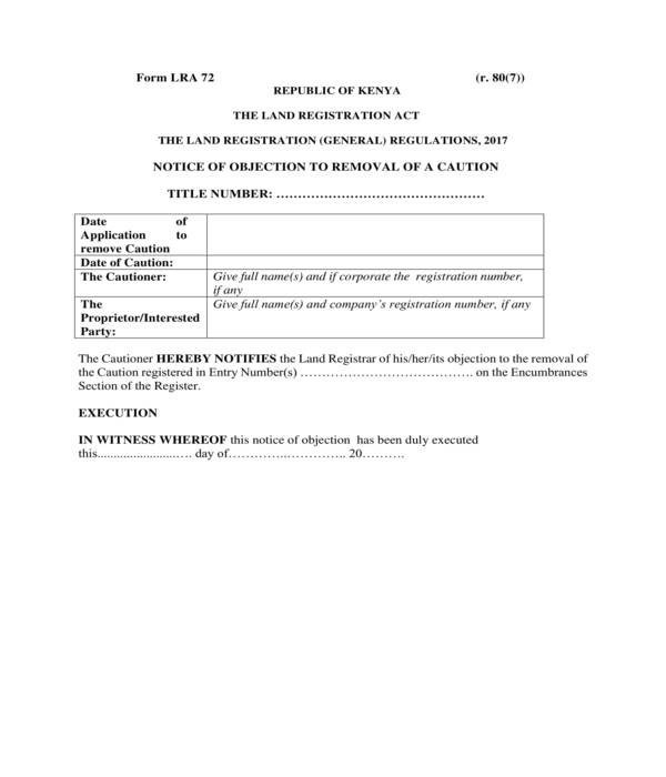 FREE 11+ Notice of Objection Forms in PDF | MS Word