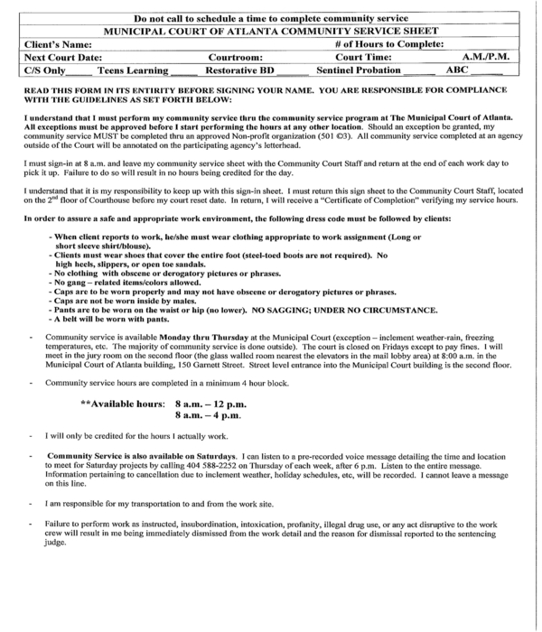 FREE 9+ Community Service Form for Court Samples, PDF, MS Word, Google Docs