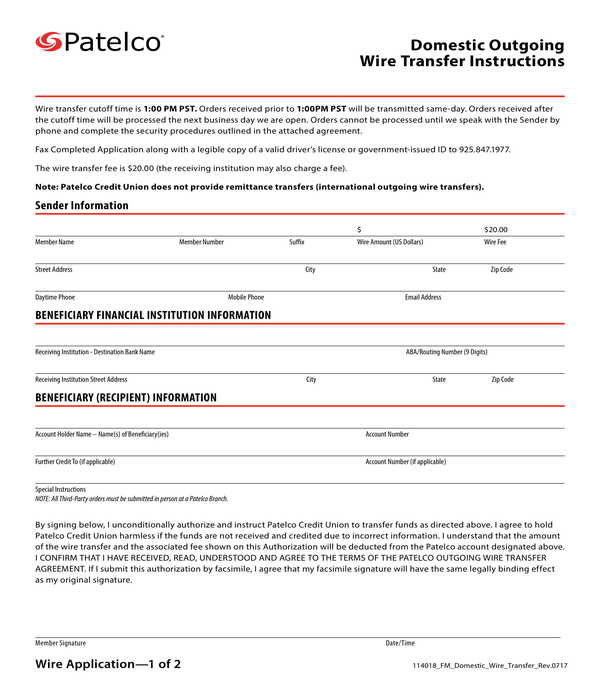 FREE 13+ Wire Transfer Instructions Form Samples, PDF, MS Word, Google Docs