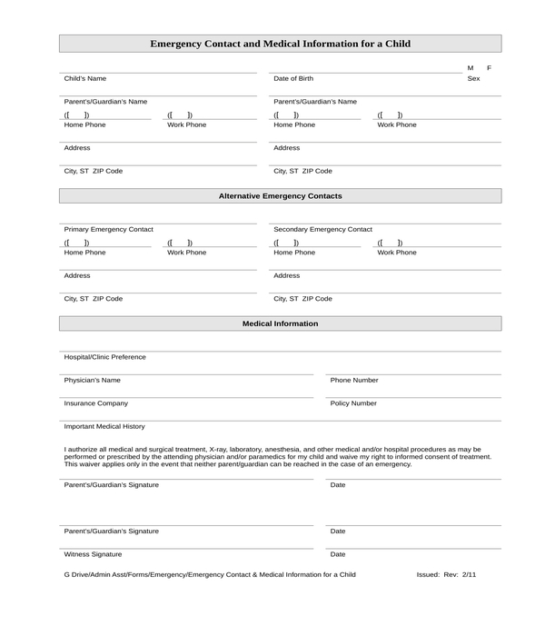 FREE 11+ Emergency Contact Information Forms in PDF | MS Word | Excel