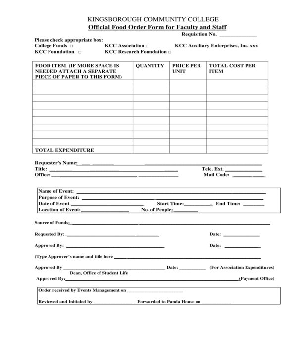 FREE 7+ Food Order Forms in PDF | MS Word | Excel