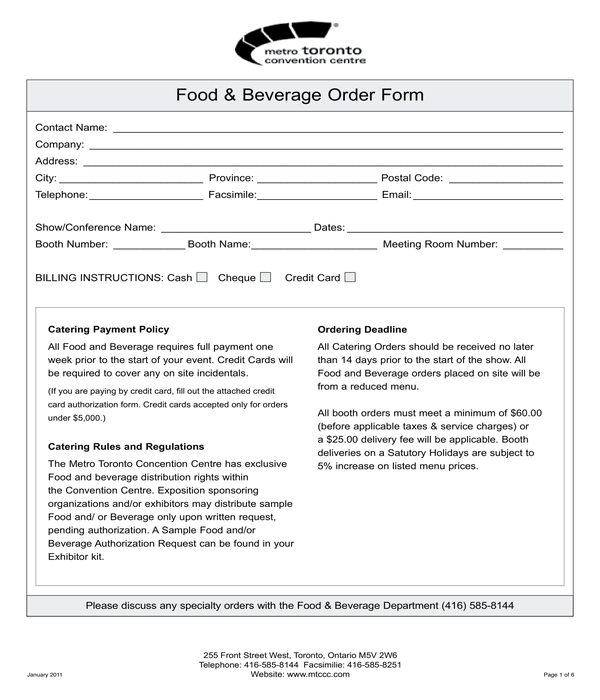 FREE 7+ Food Order Forms in PDF | MS Word | Excel