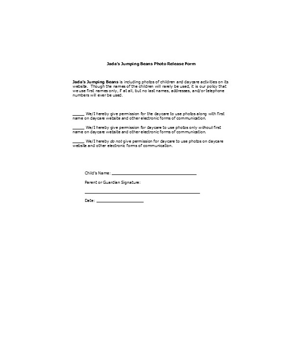 FREE 11+ Daycare Photo Release Forms in PDF | MS Word