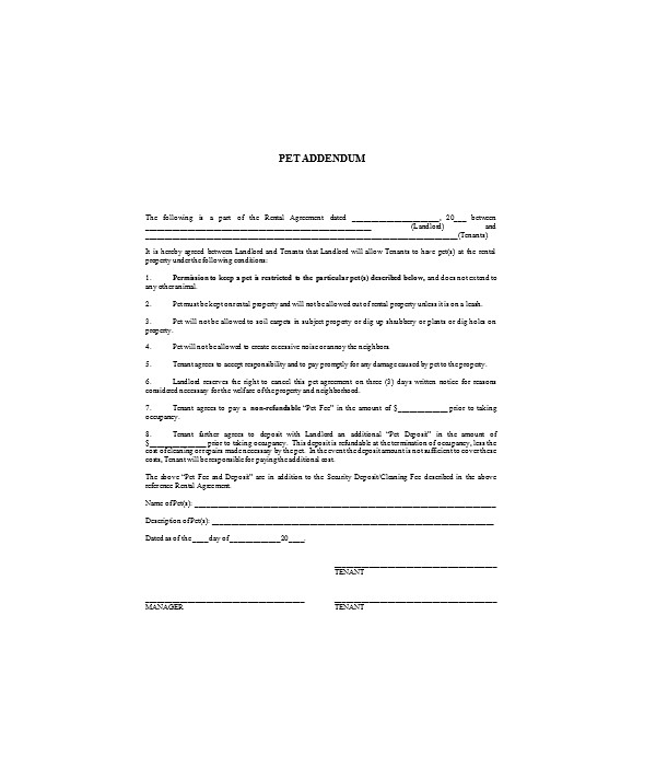 FREE 12+ Pet Addendum Form Samples, PDF, MS Word, Google Docs