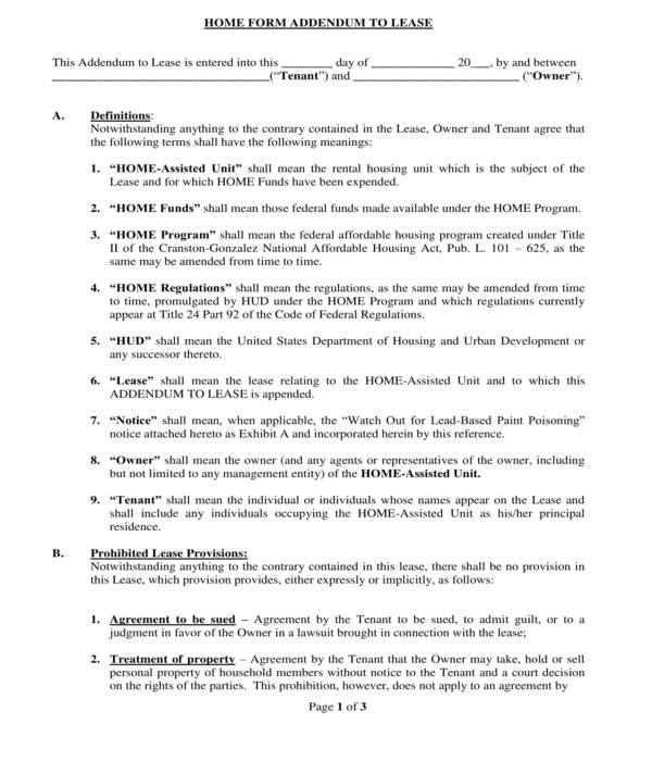 FREE 11+ Lease Addendum Forms in PDF | MS Word