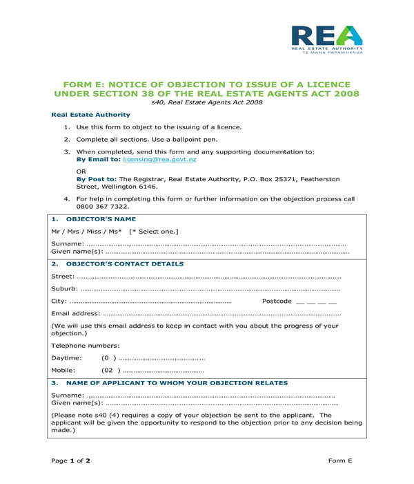 FREE 11+ Notice of Objection Forms in PDF | MS Word