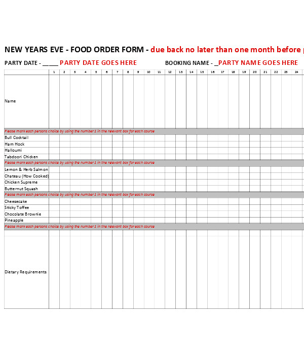 FREE 7+ Food Order Forms in PDF | MS Word | Excel