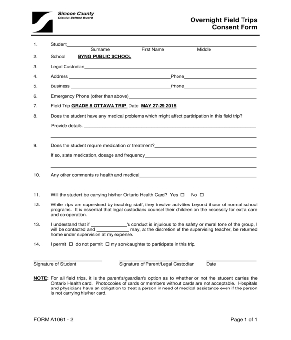 FREE 17+ Field Trip Consent Form Samples, PDF, MS Word, Goolge Docs