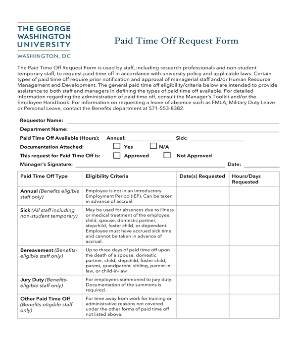 FREE 8+ Paid Time Off Request Forms in PDF | MS Word