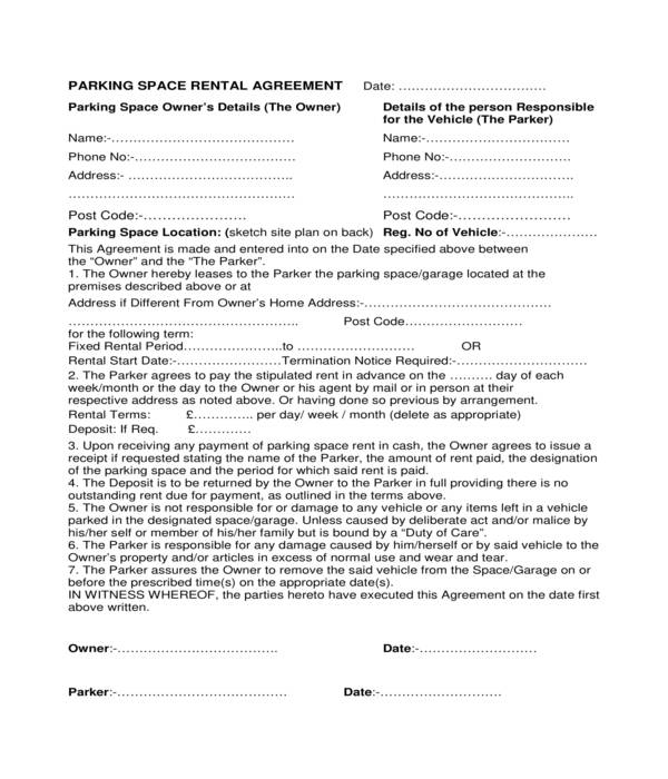 FREE 3+ Parking Space Rental and Lease Agreement Forms in PDF