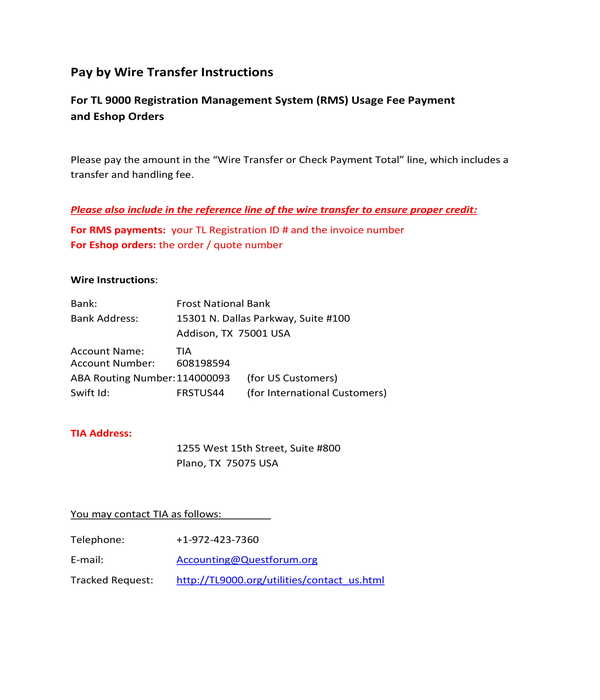 FREE 13+ Wire Transfer Instructions Form Samples, PDF, MS Word, Google Docs