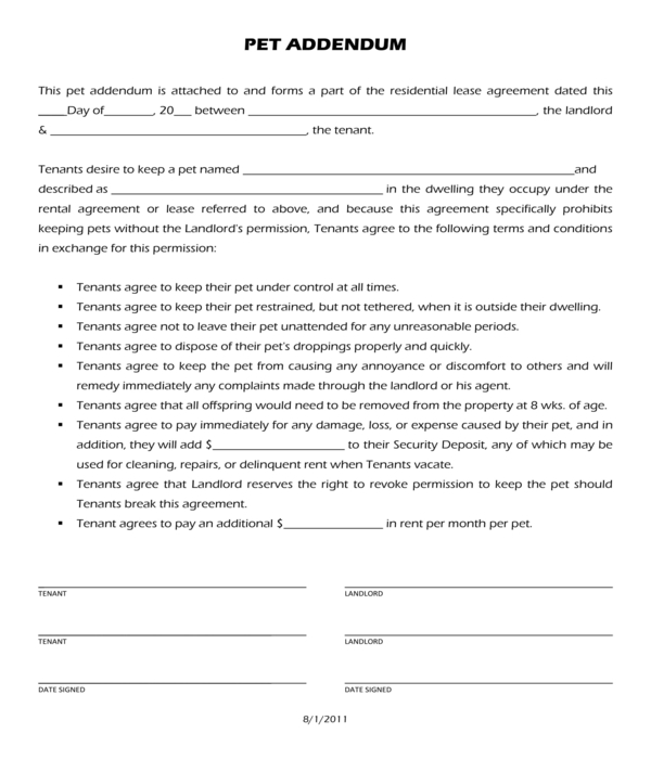 FREE 7 Pet Addendum Forms In PDF MS Word