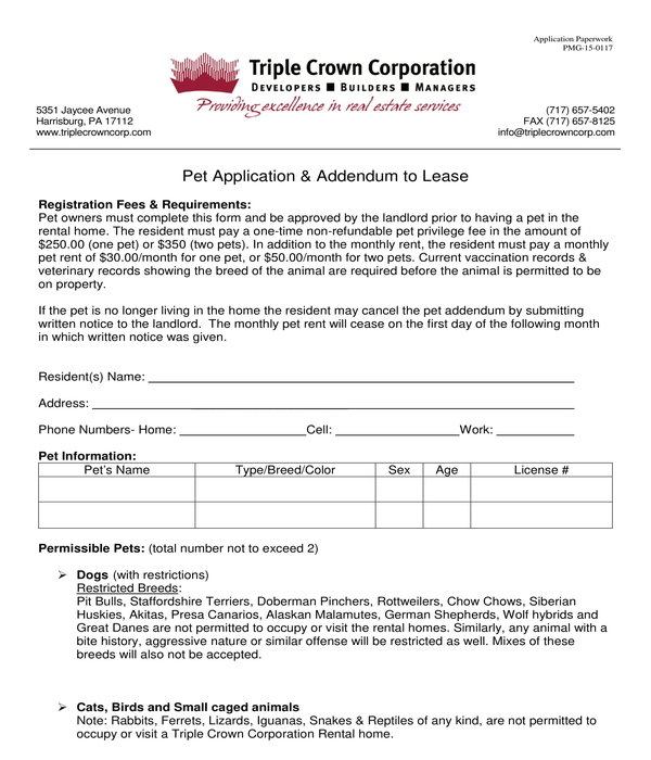 FREE 12+ Pet Addendum Form Samples, PDF, MS Word, Google Docs
