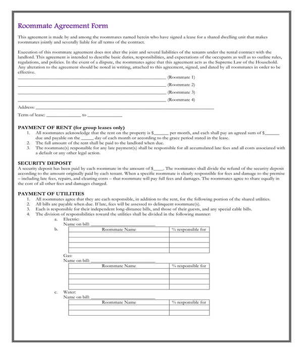 FREE 9 Roommate Agreement Form Samples In PDF MS Word
