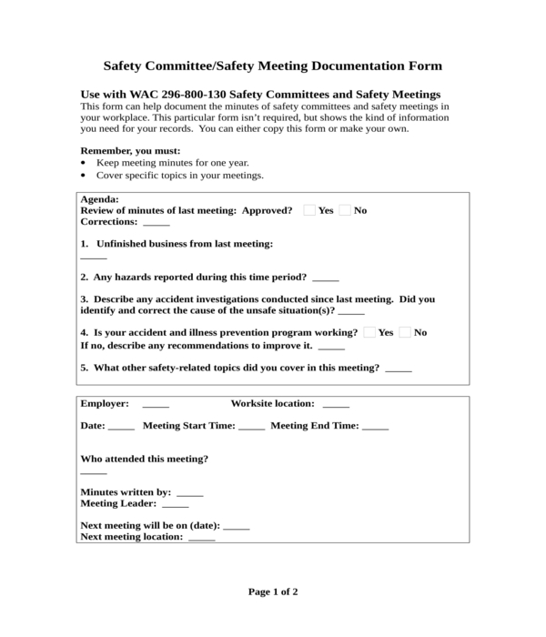 FREE 14+ Safety Meeting Form Samples, PDF, MS Word, Google Docs, Excel