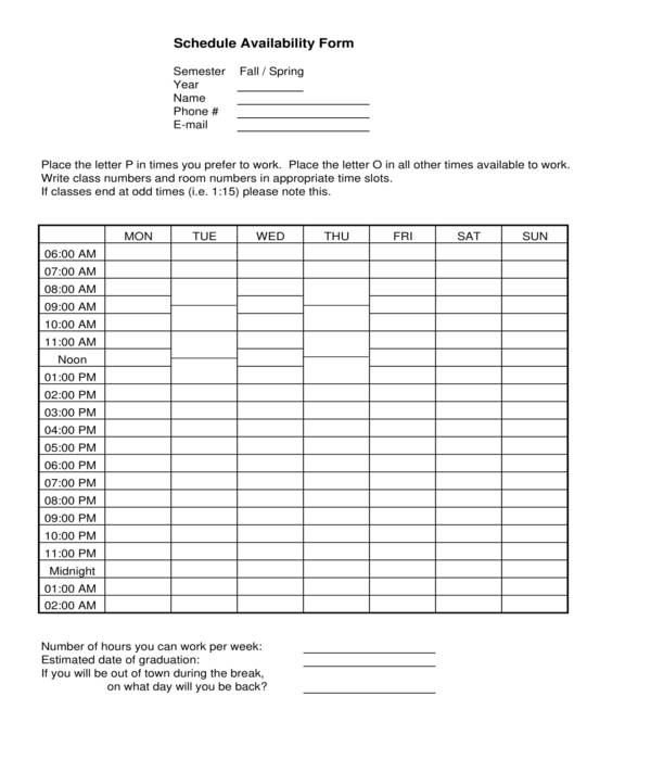 FREE 12+ Availability Forms in PDF | MS Word | Excel