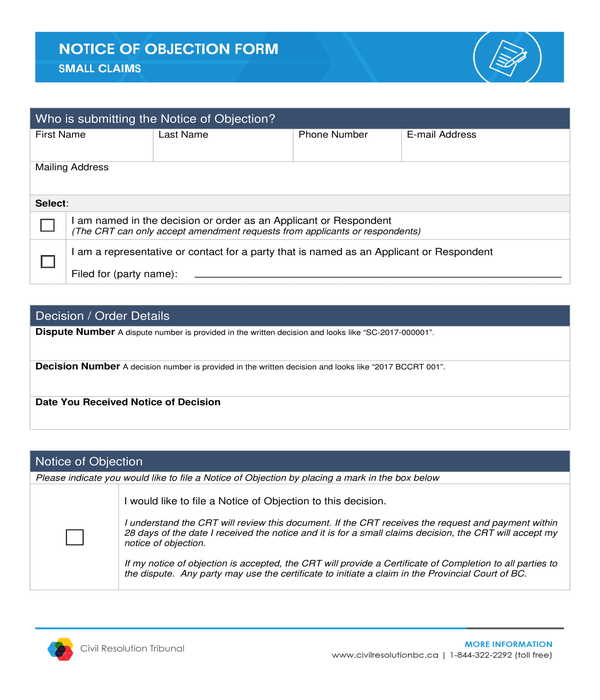 FREE 11+ Notice of Objection Forms in PDF | MS Word