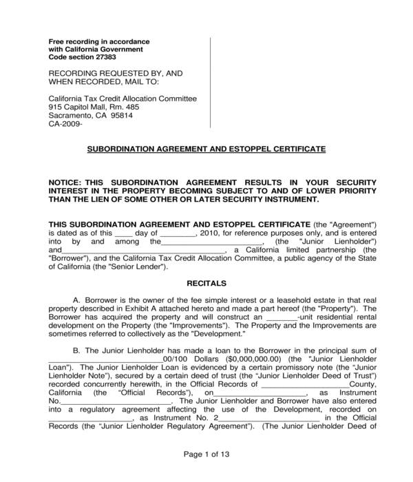 FREE 10+ Subordination Agreement Forms in PDF | MS Word