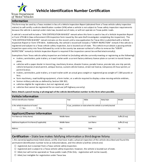 FREE 8+ VIN Verification Forms in PDF