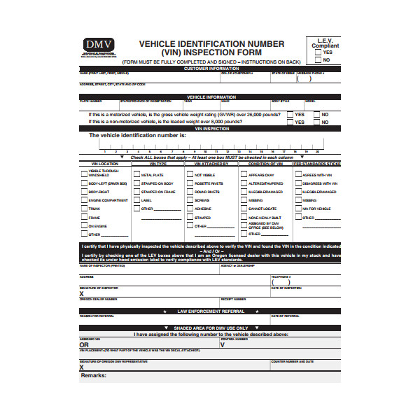 FREE 8 VIN Verification Forms In PDF