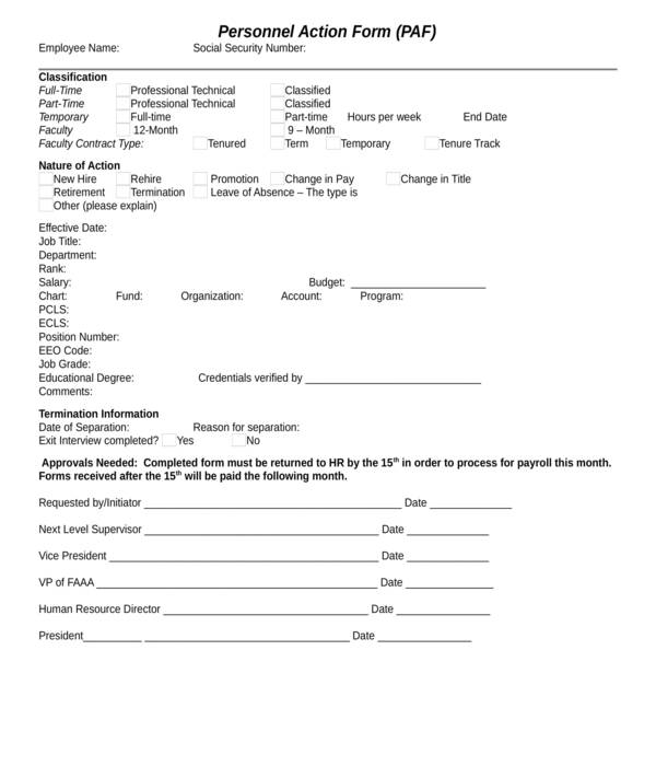 FREE 9+ Personnel Action Form Templates in MS Word | PDF | Excel
