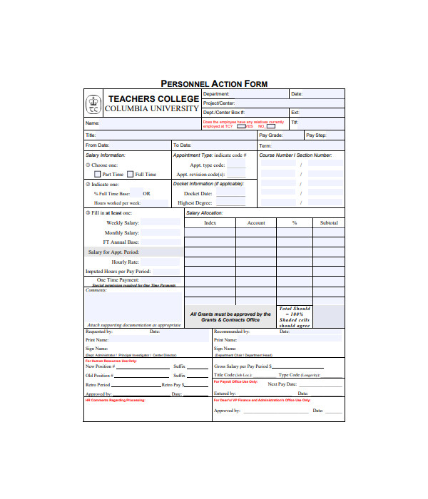 FREE 9+ Personnel Action Form Templates in MS Word | PDF | Excel