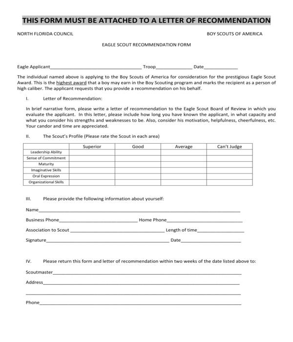 FREE 5+ Eagle Scout Letter of Recommendation Forms in PDF | MS Word