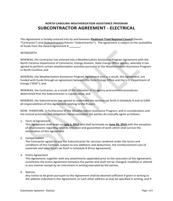 FREE 5+ Electrical Subcontractor Agreement Forms in PDF | MS Word