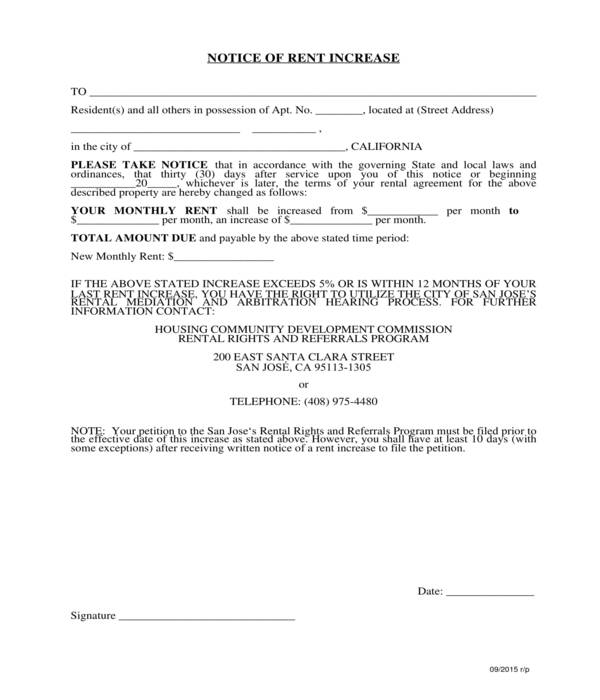 FREE 9+ Notice of Rent Increase Forms in PDF | MS Word | Excel