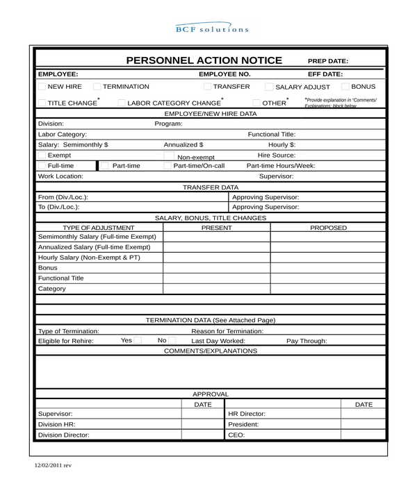 FREE 9+ Personnel Action Form Templates in MS Word | PDF | Excel