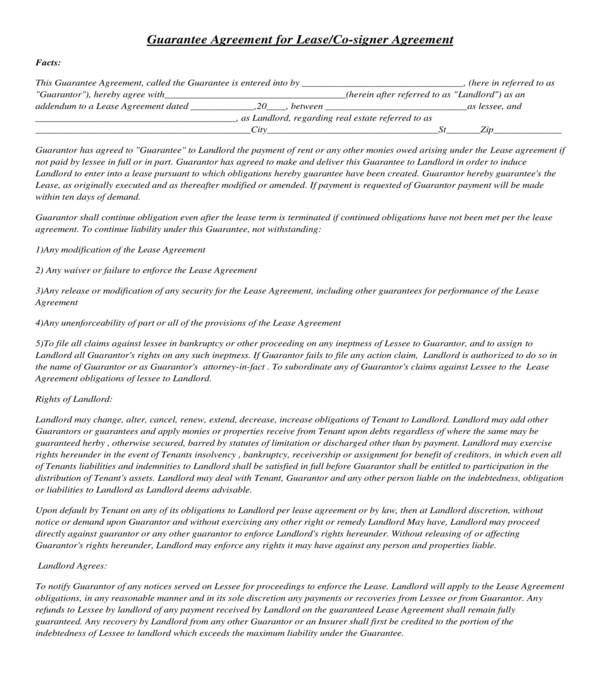 FREE 5+ Real Estate Lease Guarantee Co-Signer Agreement Forms in PDF ...