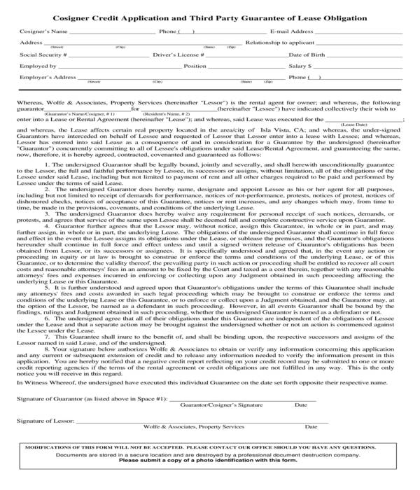 FREE 5+ Real Estate Lease Guarantee Co-Signer Agreement Forms in PDF ...