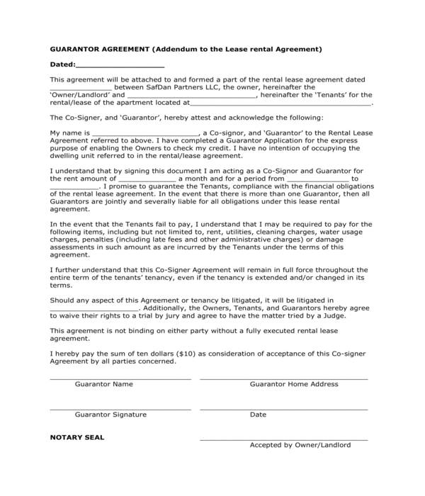 FREE 5+ Real Estate Lease Guarantee Co-Signer Agreement Forms in PDF ...