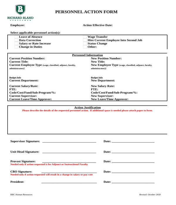 FREE 9+ Personnel Action Form Templates in MS Word | PDF | Excel