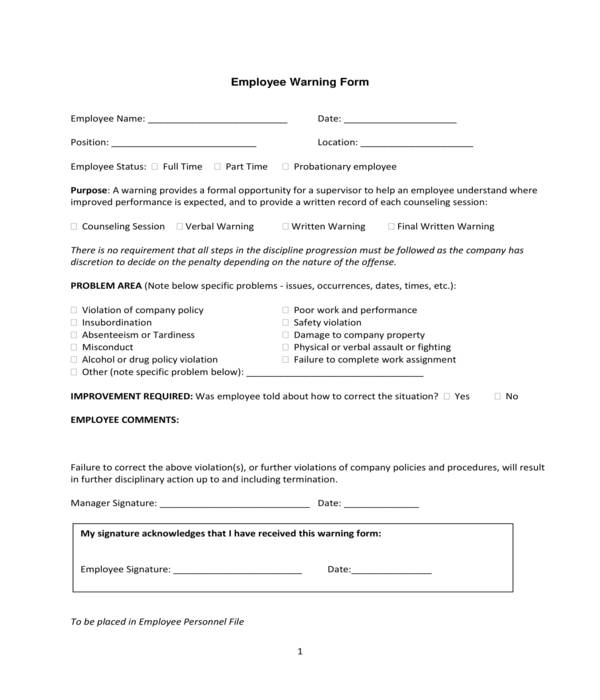 FREE 8+ Work Warning Forms in PDF | MS Word
