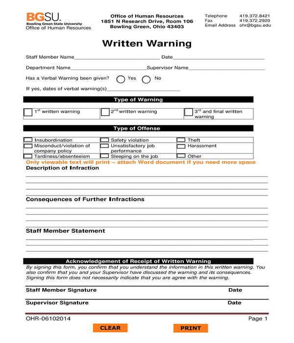 FREE 8+ Work Warning Forms in PDF | MS Word