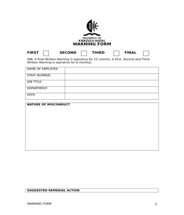 FREE 8+ Work Warning Forms in PDF | MS Word
