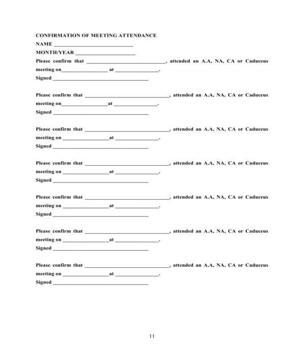 FREE 11+ Proof of AA Attendance Form Samples, PDF, MS Word, Google Docs