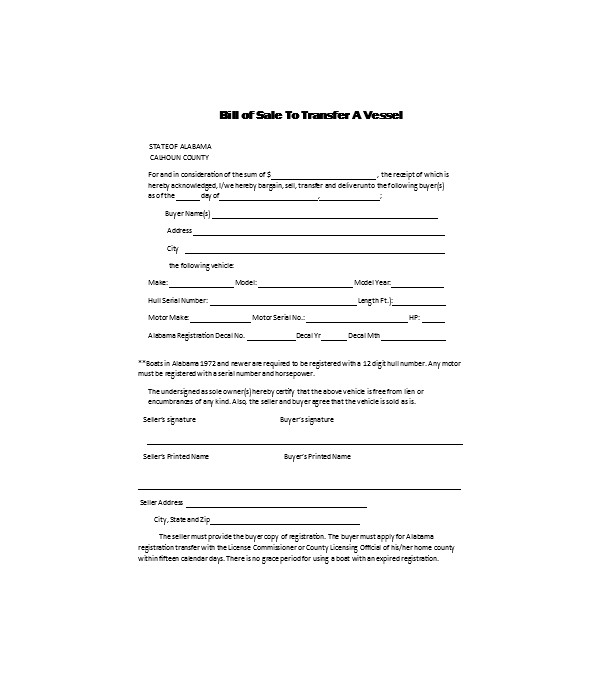 FREE 6+ Boat (Vessel) Bill of Sale Forms in PDF | MS Word