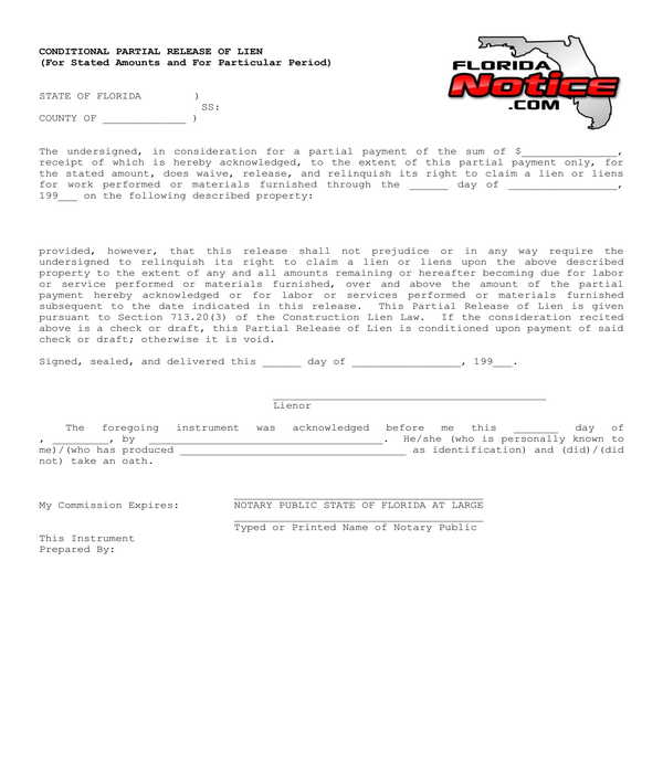 FREE 6+ Partial Release of Lien Forms in PDF