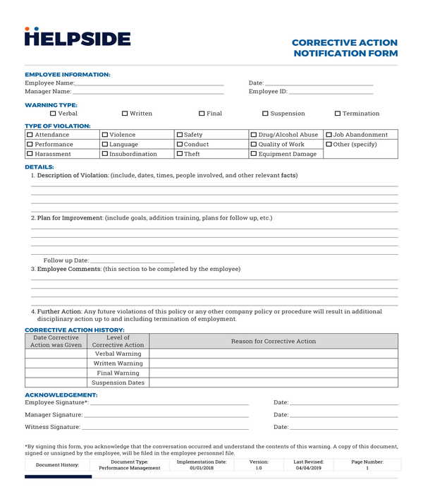FREE 10+ Employee Corrective Action Forms in PDF | MS Word