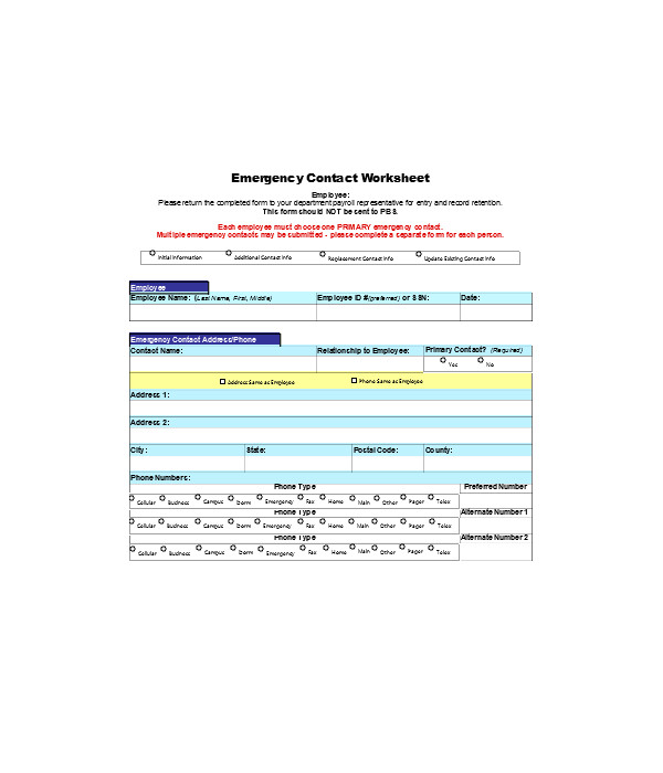 FREE 13+ Employee Emergency Contact Form Samples, PDF, MS Word, Google ...