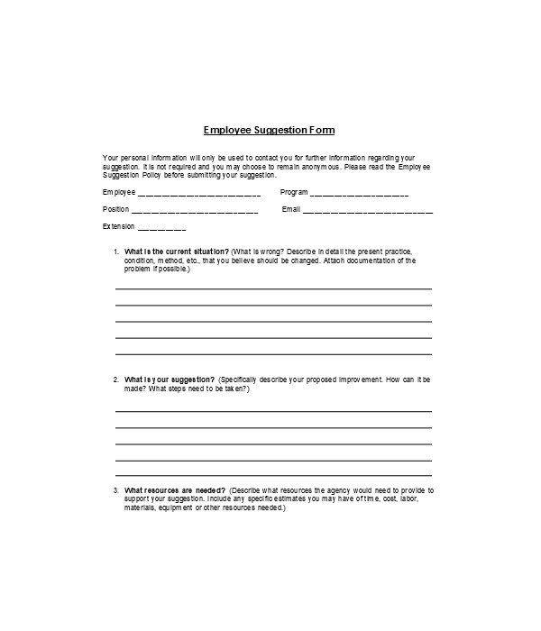 FREE 11+ Employee Suggestion Forms in PDF | Excel | MS Word