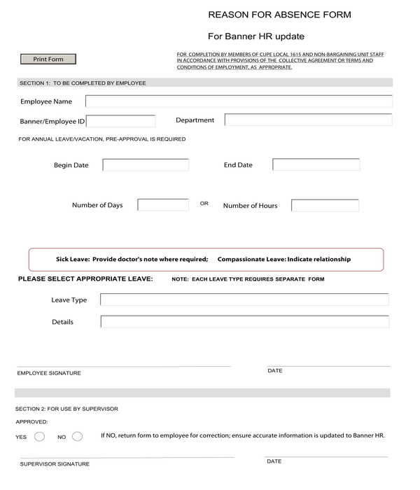 FREE 11+ Employee Absence Forms in PDF | MS Word | Excel