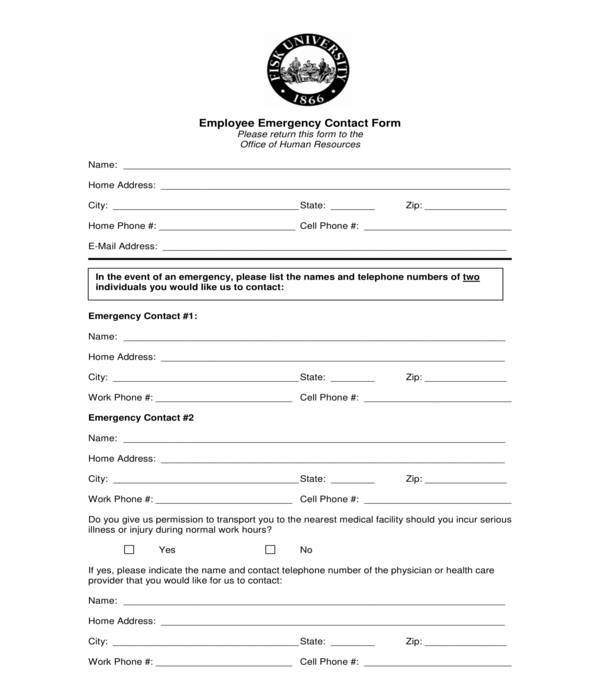FREE 13+ Employee Emergency Contact Form Samples, PDF, MS Word, Google ...