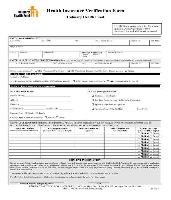 FREE 11+ Medical Health Insurance Verification Forms in PDF