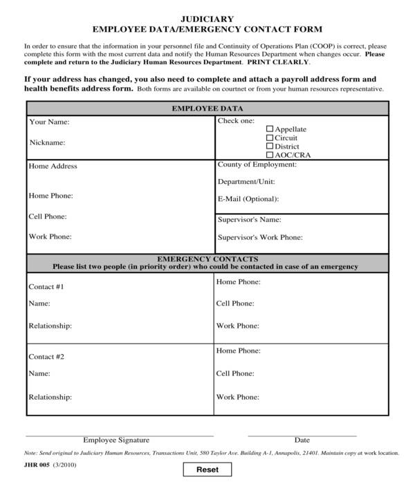 FREE 13+ Employee Emergency Contact Form Samples, PDF, MS Word, Google ...