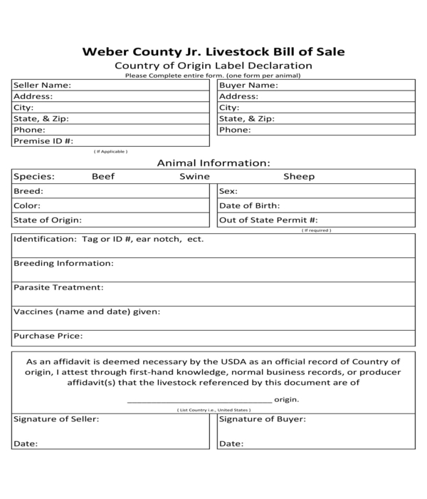 FREE 5+ Livestock Bill of Sale Form Samples in PDF