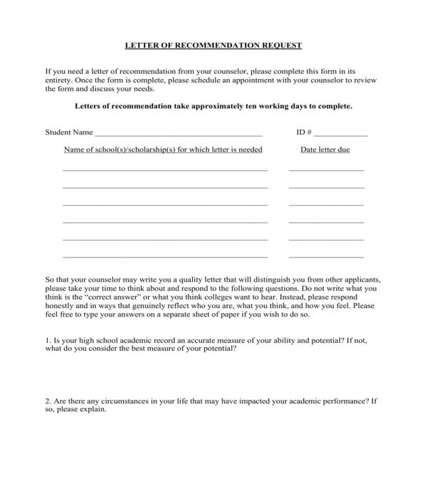FREE 7+ Professional Letter of Recommendation Forms in PDF